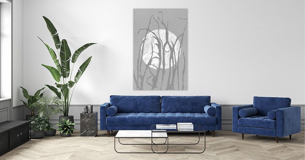 Ikigai. Gras en Maan. Abstracte minimalistische Zen kunst. Japandi stijl VI van Dina Dankers op ...